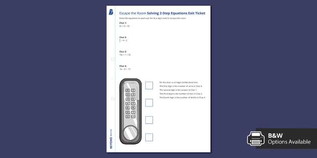 👉 Escape the Room Solving 2-Step Linear Equations Exit Ticket