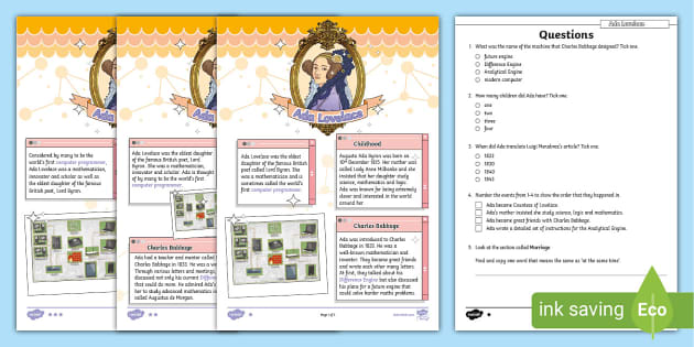 LKS2 Ada Lovelace Differentiated Comprehension Activity
