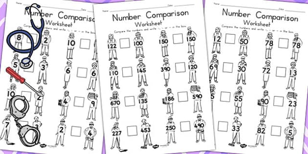 People Who Help Us Number Comparison Worksheet - Twinkl