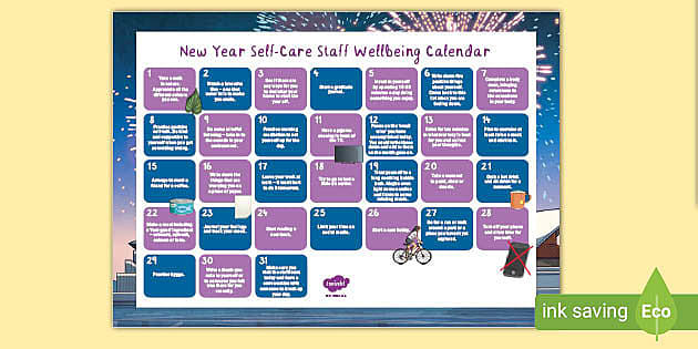 Staff Wellbeing New Year Self-Care Calendar | Twinkl