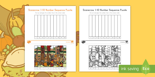 Scarecrow 1-10 Number Sequencing Puzzle - autumn, fall