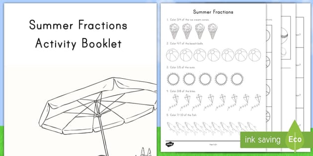 Summer Fractions Activity Booklet - vacation, beach, simple fractions ...