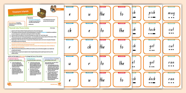 Physically Active Level 2 Phonics Game: Treasure Island 'ck', 'e', 'u', 'r'