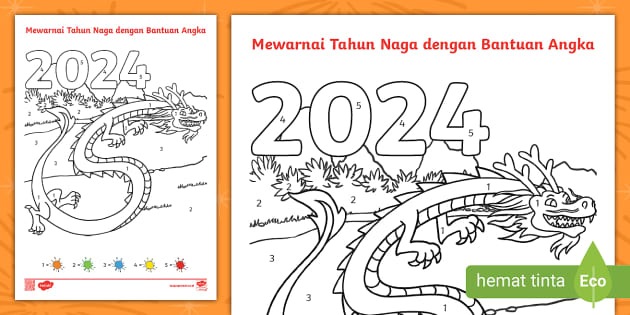 Lembar Mewarnai Naga dengan Angka 1-5 - Twinkl