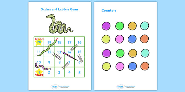 FREE! - Snakes And Ladders (1-20) - snakes and ladders, 1-20, game ...