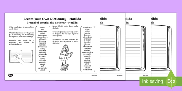 Matilda Key Vocabulary Create Your Own Dictionary English/Romanian