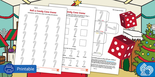 Roll a Christmas Candy Cane Game - Twinkl