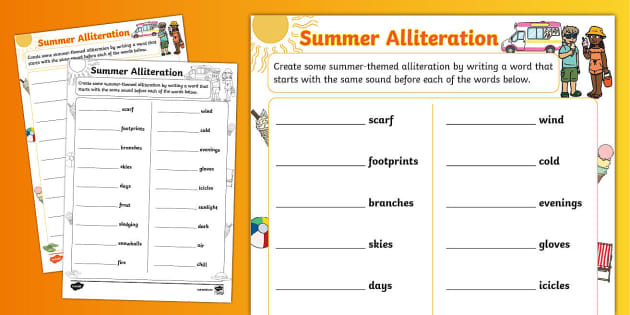 Summer Alliteration Worksheet (teacher made) - Twinkl