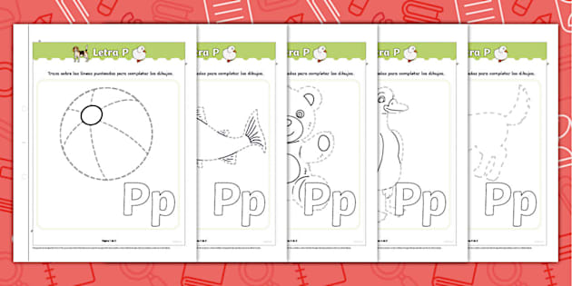 Guía de Trabajo: Trazos sobre Dibujos - Letra P - Twinkl