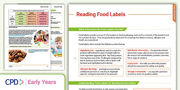 Reading Food Labels (Handout) (teacher made) - Twinkl