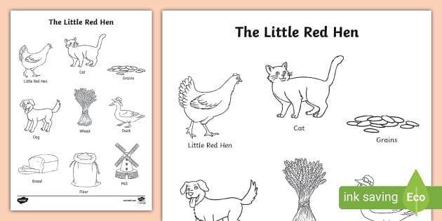 The Little Red Hen Words Coloring Sheet (Teacher-Made)