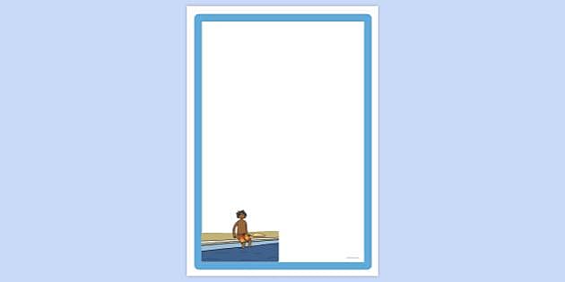Simple Blank Boy Sitting on Side of Pool Page Border
