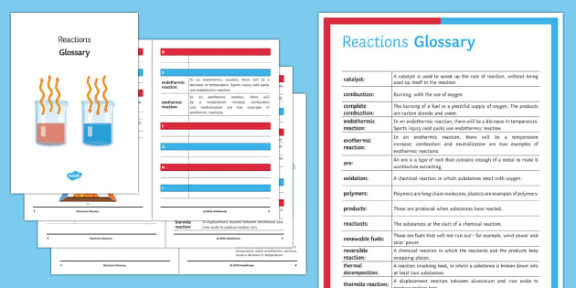 Reactions Glossary (teacher made) - Twinkl