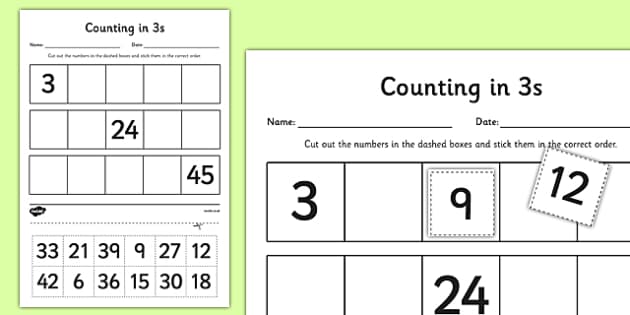 Counting in 3s Cut and Stick Worksheet / Worksheet - Twinkl