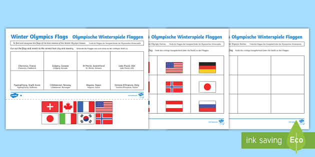 Winter Olympics Host Nation Flags Worksheet English/German