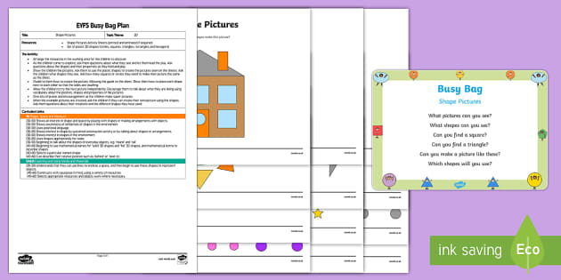 EYFS Shape Pictures Busy Bag Plan and Resource Pack - Twinkl