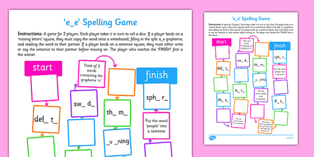 e-e Spelling Board Game (Hecho por educadores) - Twinkl