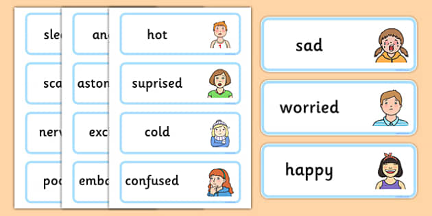 Large Detailed Emotions and Feelings Word Cards - Twinkl
