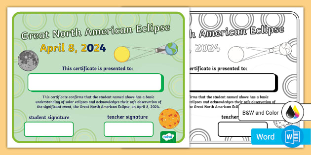 Editable Great North American Eclipse Certificate - Twinkl