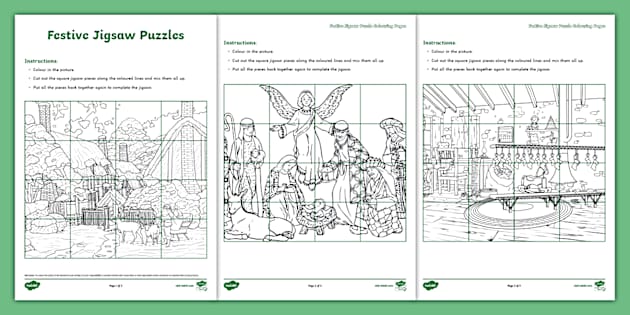 Festive Jigsaw Puzzle Colouring Pages (teacher made)