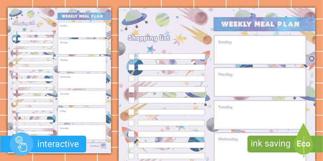 Space Theme Weekly Meal Planner | Twinkl Busy Bees - Twinkl