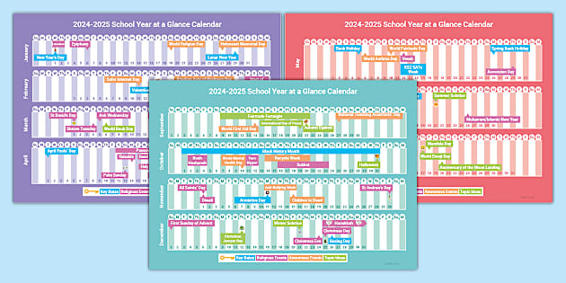 2024-2025 School Year at a Glance Calendar - Twinkl