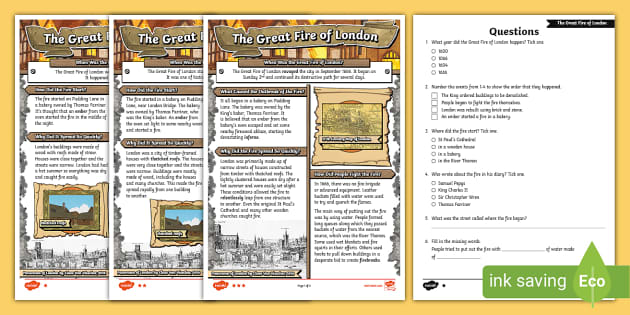 LKS2 The Great Fire of London Differentiated Comprehension