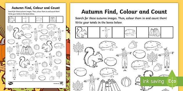 Editable Autumn Find, Colour and Count (l'enseignant a fait)
