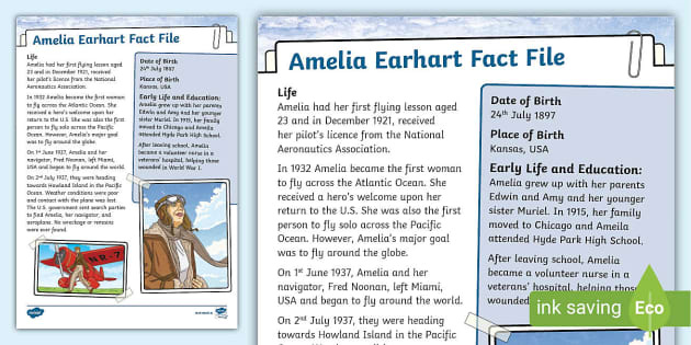 Amelia Earhart (Fact File) (creat de profesori) - Twinkl