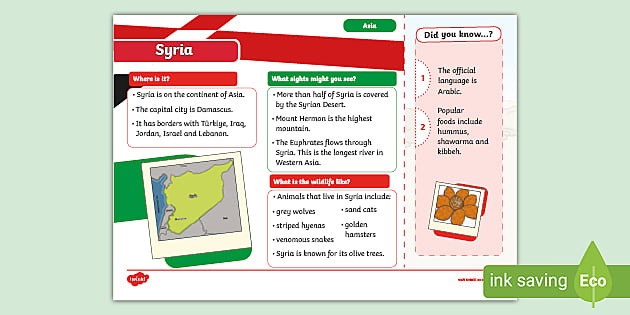 KS1 Syria Fact File - Twinkl - Geography - Around the World