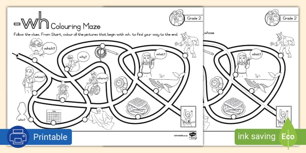 Grade 2 Phonics: Colouring Maze wh- (teacher made) - Twinkl