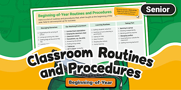 Setting Up Systems: Beginning-of-Year Classroom Checklist (Senior)