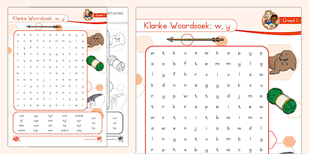 Graad 1 Klanke Woordsoek w, y (nauczyciel wykonał) - Twinkl