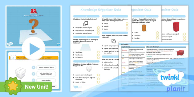 Computing: 3D Modelling: Year 6: Knowledge Organiser Quiz Pack
