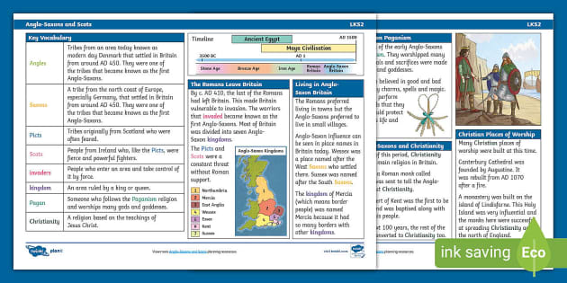 History Knowledge Organiser: Anglo-Saxons and Scots LKS2