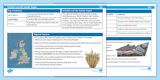 Yorkshire and the Humber Region Knowledge Organiser - Twinkl