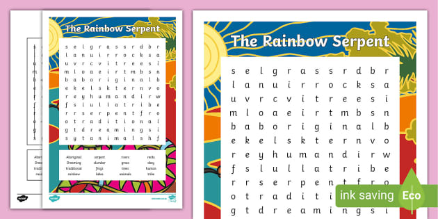 FREE! - Aboriginal Dreaming The Rainbow Serpent Word Search