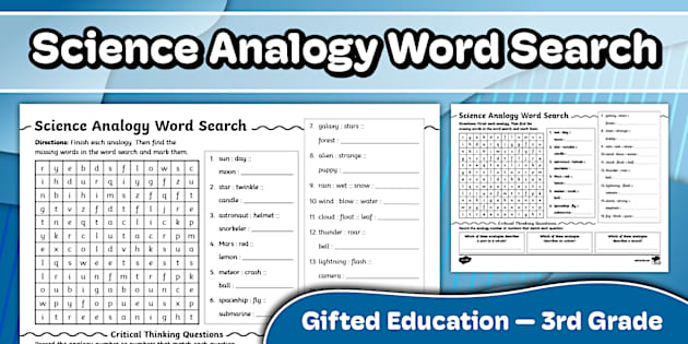 Science Analogy Word Search for Gifted Education | Third Grade