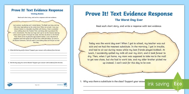 Prove It! Text Evidence Worksheet - reading response, comprehension