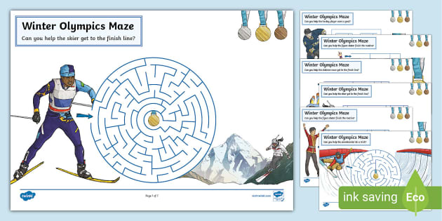 FREE! - Winter Olympics Maze Activity Worksheets | Twinkl | KS1