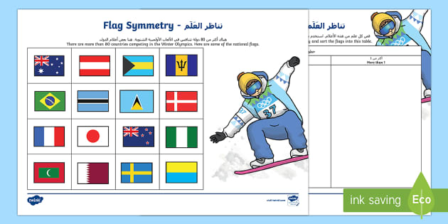 Winter Olympics Country Flag Symmetry Sorting Activity Arabic/English