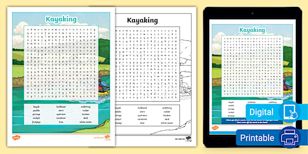 Kayaking Word Search for 6th-8th Grade (teacher made)