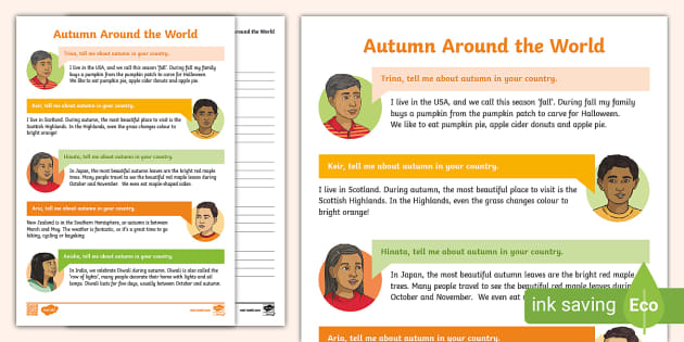 Autumn Around the World - ESL Reading and Writing Worksheet