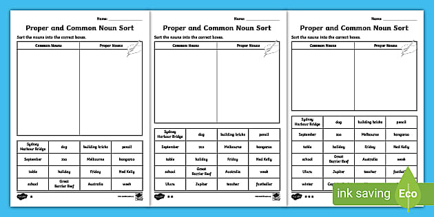 Proper and Common Noun Sort Worksheet