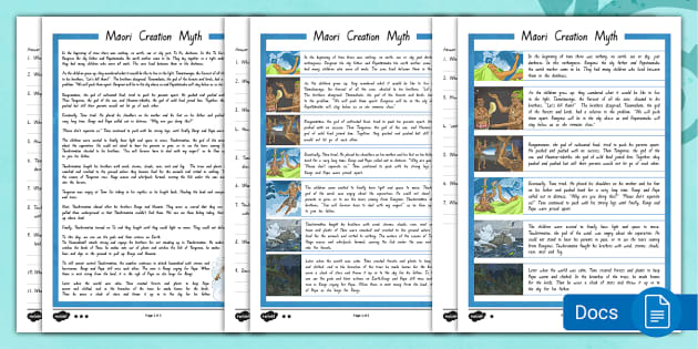 Māori Creation Myths Differentiated Reading Comprehension