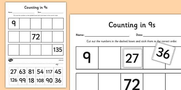 Counting in 9s Cut and Stick Worksheet / Worksheet - Twinkl