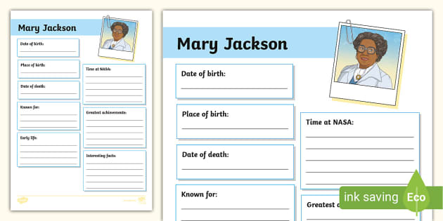 Mary Jackson Fact File Template, NASA,Female Engineers