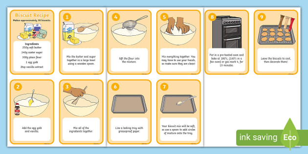 Biscuit Recipe Cards - Biscuit Recipe Activity - Twinkl