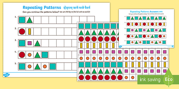 Repeating Patterns Worksheet - Foundation Stage (English/Hindi) Repeating Patterns Worksheet - Foundation Stage (English/Hindi)