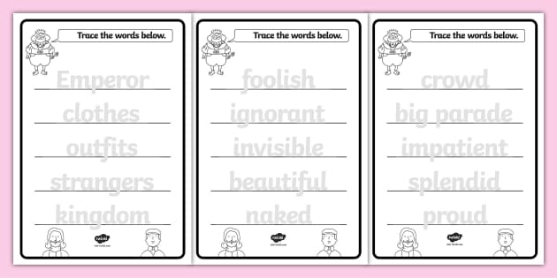 The Emperors New Clothes Trace the Words Worksheet - motor skills
